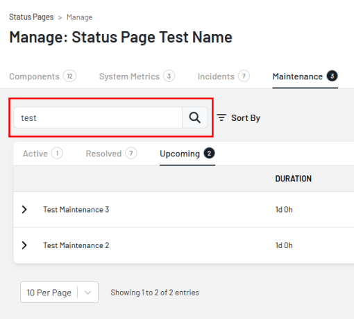 New Searching and Sorting Options for Status Page Maintenance - Uptime.com